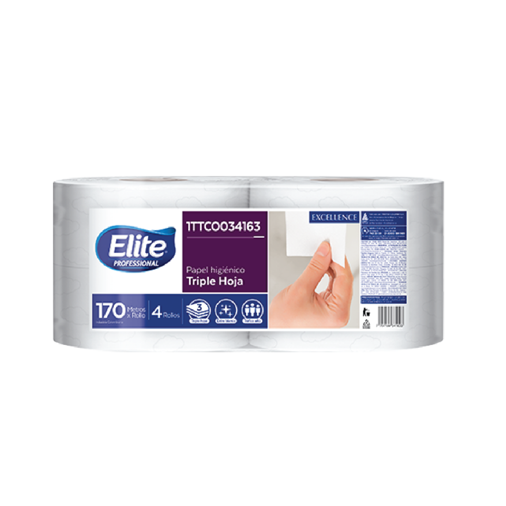 Papel Higiénico Elite Triple Hoja 170mts X4 Rollos Brillo Institucional